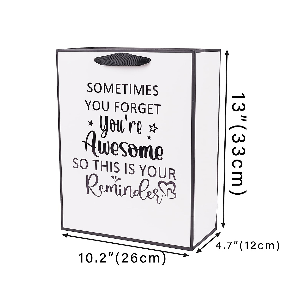 Lyforpyton Large Reminder Gift Bag with Tissue Paper 13" Black and White Gift Bag for Men Women Best Friends Coworker Birthday