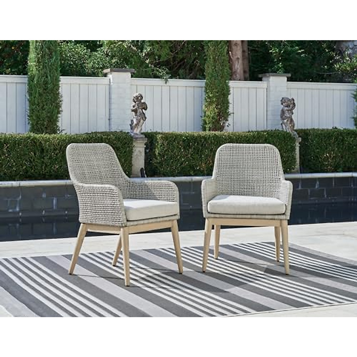 Signature Design by Ashley Seton Creek Outdoor Dining Arm Chair, Set of 2, 25" W x 24" D x 36" H, Light Brown & Light Gray
