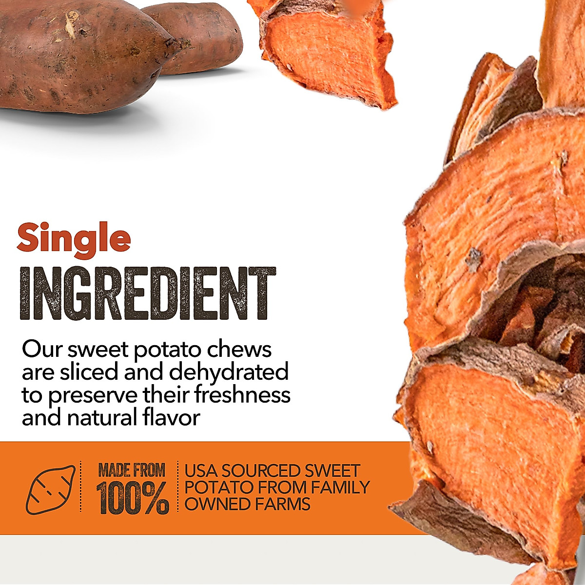 Gaines Family Farmstead Sweet Potato Chews for Dogs, Sweet Potato Dog Treats, Made in The USA, High in Fiber, Grain Free, Vegetarian Alternative to Rawhide, Rich in Vitamins, 14 Ounce Bag