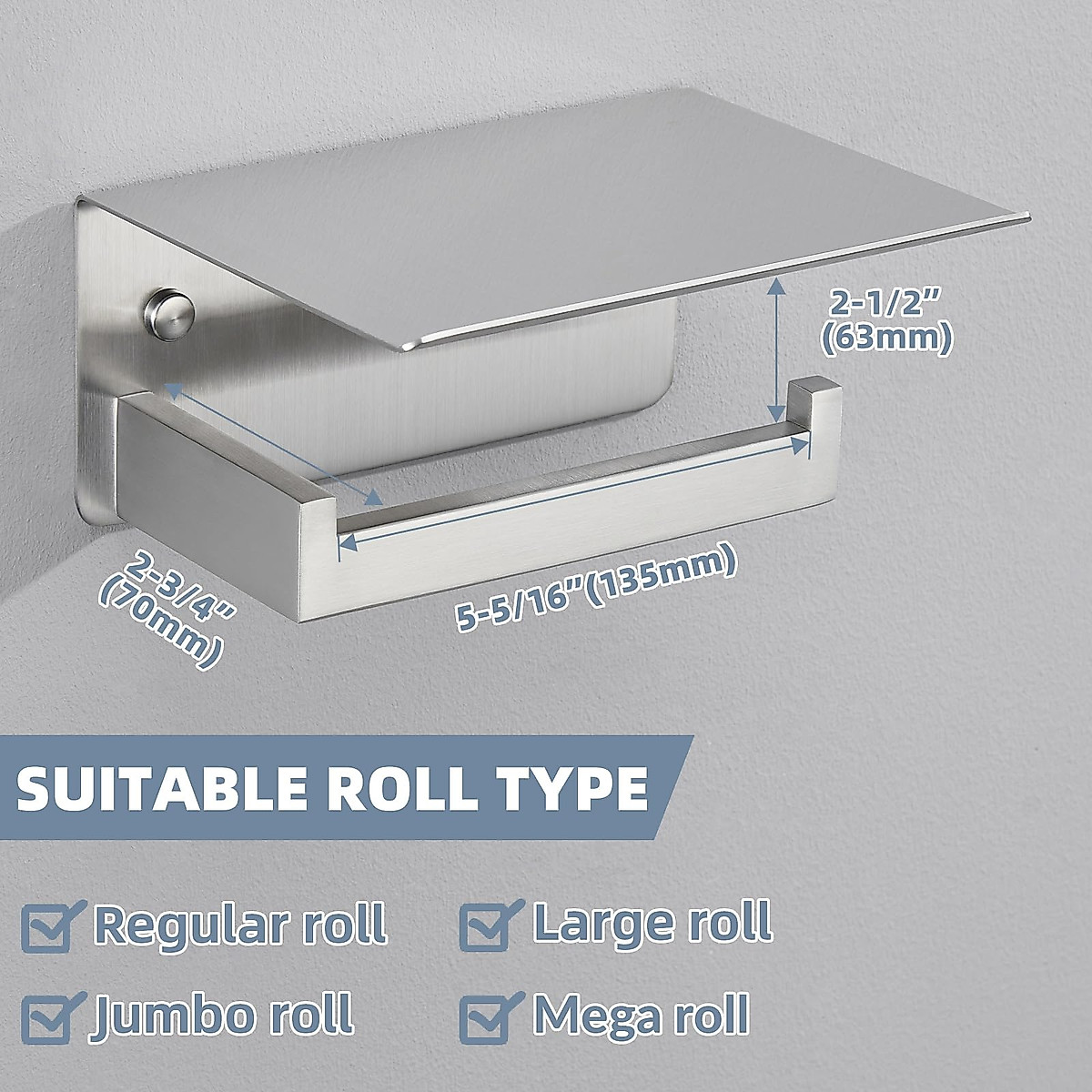 APLusee Toilet Paper Holder with Shelf Brushed Nickel, 304 Stainless Steel Tissue Holder, Wall Mounted