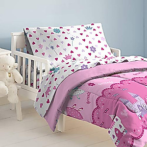 dream FACTORY Magical Princess 4 Piece Bedding Set, Toddler, Pink,2A74630JMU