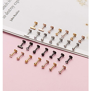 Masedy 16Pcs 16G 316L Stainless Steel CZ Labret Monroe Lip Rings Cartilage Helix Tragus Nose Piercing 6-8MM (C: 28Pcs 6MM)