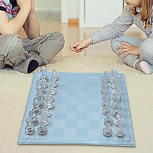 rockible Crystal Chess Board Adults Play Set Frosted Chess Board Set Portable Elegant Chess Set for Adult for Camping Picnics Leisure Gift Activity