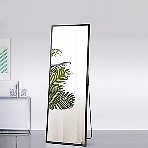 ZJIAH Full Length Mirror with Stand, 59" x 19.7" Rectangle Full Body Mirror Floor Mirror, Free Standing Dressing Mirror, Hanging/Wall-Mounted Mirror for Bedroom Living Room Locker Room, Black