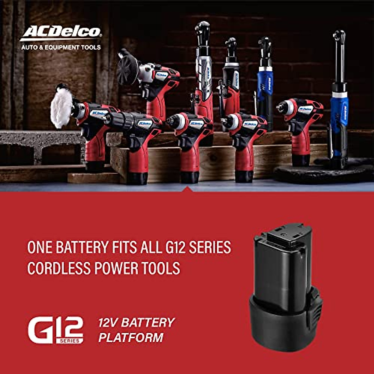 ACDelco ARW1218-K18 G12 Series 12V Li-ion Cordless 3/8” Extended Rachet Wrench & ¼” Ratchet Wrench Combo Tool Kit,Blue/Red