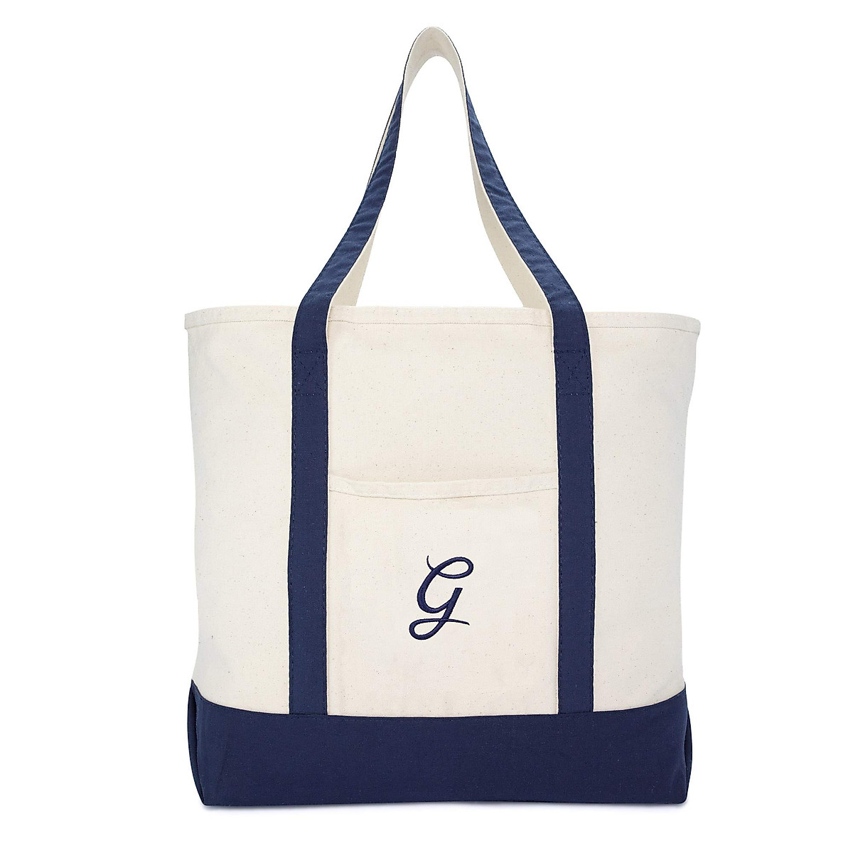 DALIX Monogram Tote Bag Personalized Initial Navy Blue - G