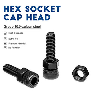 NINDEJIN M3 Small Metric Screws with Nuts, M3 Small Hex Socket Head Cap Screw, Carbon Steel Screw Bolts and Nuts Assortment Kit with Wrench Key, Replacement Machine Fastener Screws and Bolts Nuts