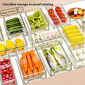 GuoTcusy Fridge Organizer Bins, Pantry Organization and Storage, Plastic Stackable Drawer Container with Removable Drain Tray for Kitchen, Refrigerator and Cabinets (2 PACK, 12.6"L x 8.1"W x 4.3"H)