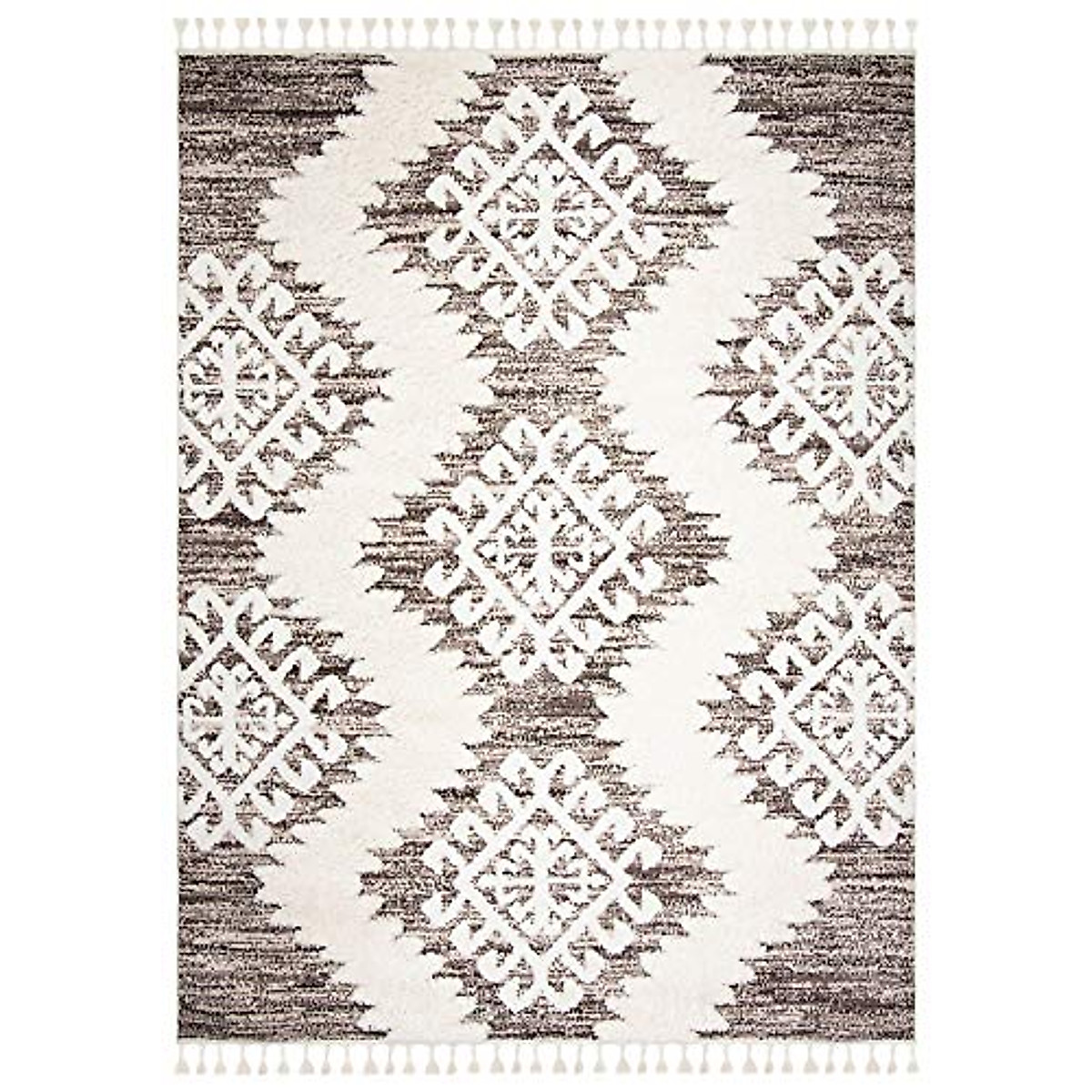 SAFAVIEH Moroccan Tassel Shag Collection 8' x 10' Ivory / Brown MTS652A Boho Non-Shedding Living Room Bedroom Dining Room Entryway Plush 2-inch Thick Area Rug