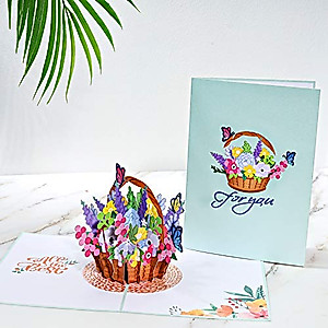 DKT HANDMADE Flower 3d card, Pop up flower cards, Greeting Cards, 3D Card, Card for Mom, Card for Wife, Anniversary Pop Up Cards, Flower Basket 3D Card