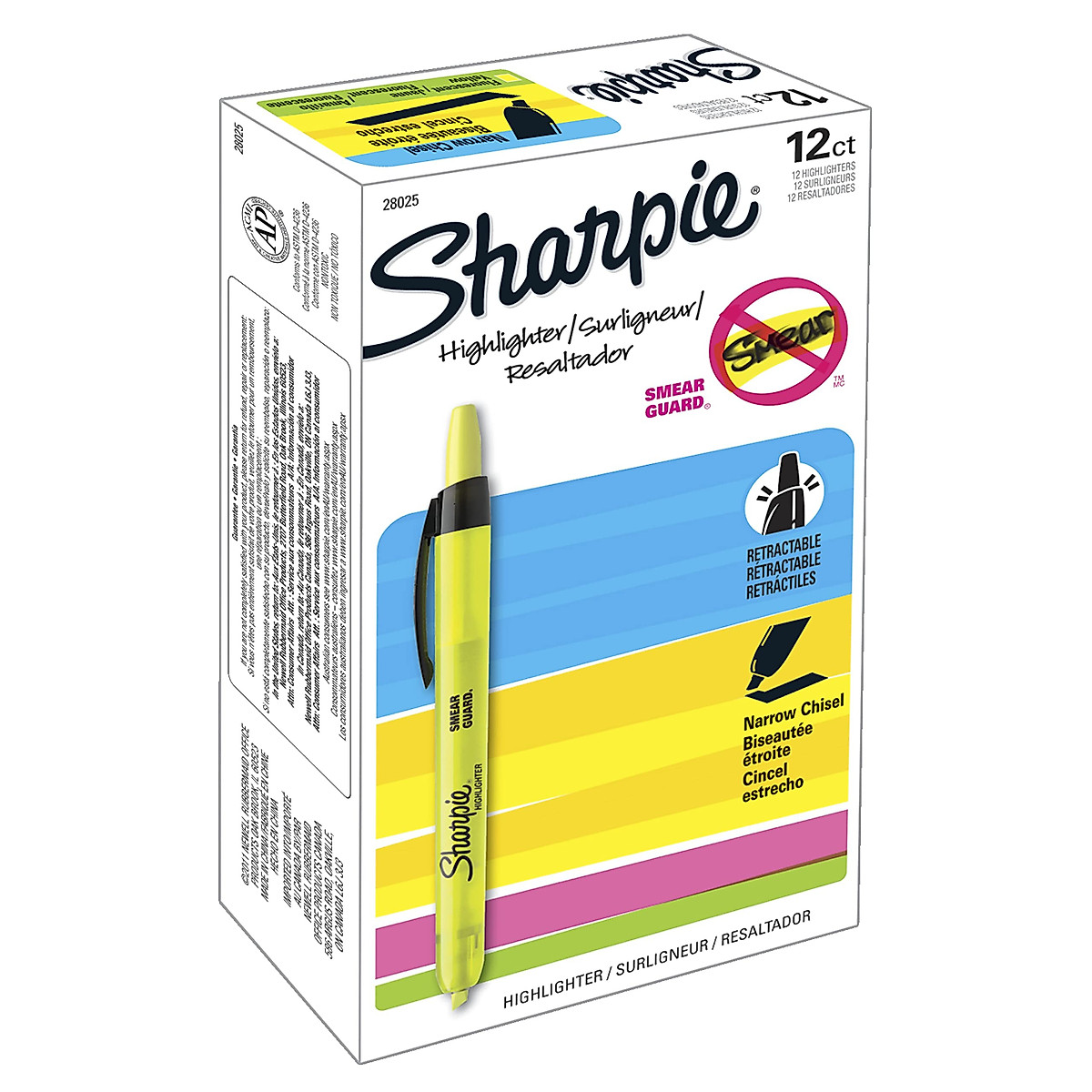 SHARPIE Retractable Highlighters, Chisel Tip, Fluorescent Yellow, 12 Count