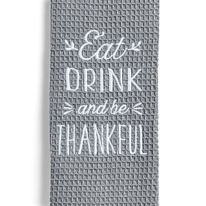 DEMDACO Eat Drink and Be Thankful Grey Plaid 68 inch 100% Cotton Dish Towel Boa