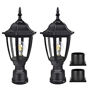 FUDESY Outdoor Post Lights, Electric Exterior Lamp Post Light Fixture with Pier Mount Base, LED Bulb Included, Anti Corrosion Black Plastic Materials, 2-Pack Pole Lanterns for Garden, Patio, Pathway