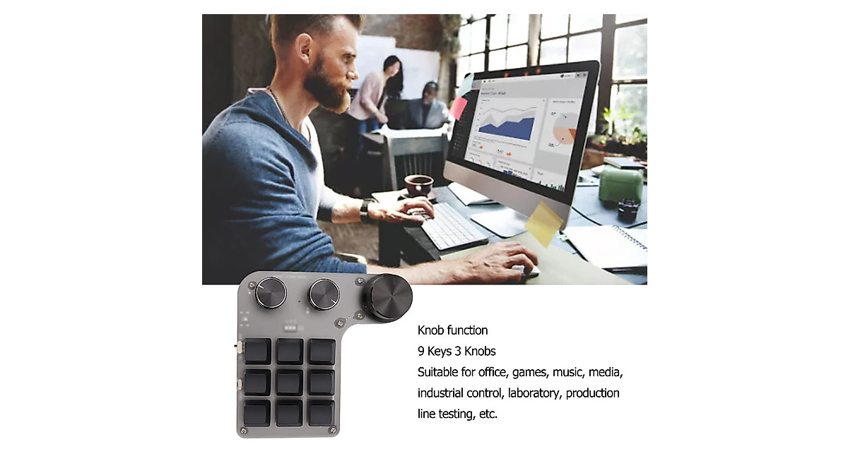 Mini Macro Mechanical Gaming Keyboard – Customizable 9 Keys & 3 Knobs