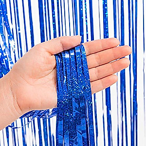 Dark Blue Tinsel Backdrop Streamers - GREATRIL Party Streamers Backdrop Foil Fringe Curtains for Birthday/Bachelorette/Bridal Shower/Wedding/Engagement Decorations - 1m x 2.5m - Pack of 2
