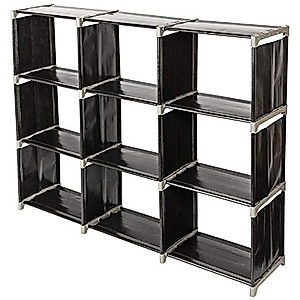 Realremhai Storage Shelf Black Assembled 3 Tiers 9 Compartments