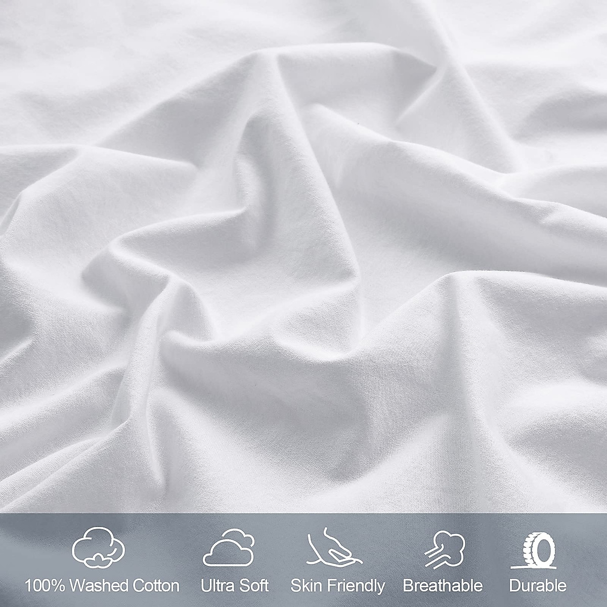 PHF 100% Garment Washed Cotton Fitted Sheet Full Size - Cozy Cloud Soft Linen Like Bottom Sheet Only with Elastic Deep Pockets, Easy Fit Breathable Warm not Shrink,54"x 75",White,No Pillowcase