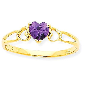 IceCarats 10K Yellow Gold Purple Amethyst Heart Love Ring Gemstone Band February Birthstone Jewelry Size 7