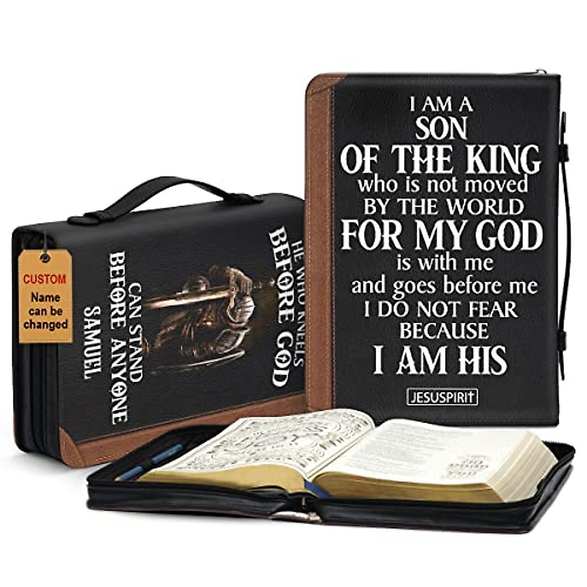 Jesuspirit Bible Case for Men - Christian Inspirational Scripture Gift, Father's Day Gifts - Personalized Leather Bible Cover for Men - Large, XLarge Size