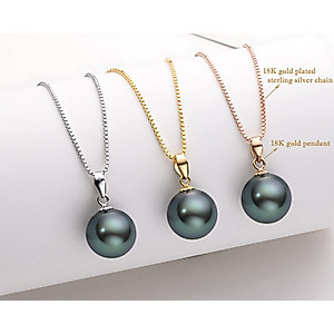 DENGGUANG Tahitian Black Pearl Necklace 18K Gold 11-12 mm South Sea Cultured Pearl Pendant Necklaces - Birthday Anniversary Jewelry Gifts for Women Wife Mom Daughter (White Gold 18 inches)