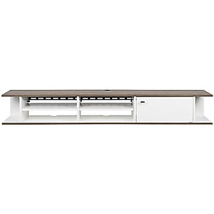 Prepac Wall Mounted Media Console with Door, Drifted Gray and White