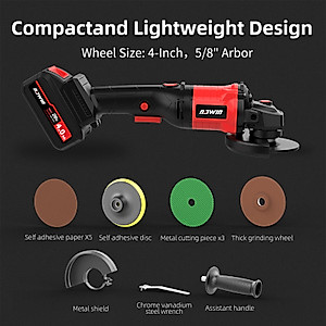 NAWIN 4 inch Cordless Angle Grinder Kit, variable speed grinder, 2×4.0Ah Li-Ion Battery&Fast Charger,9000RPM Brushless Motor, Battery Angle Grinder Tool for Metal Wood, Ergonomic Position Handle