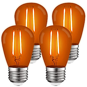 LUXRITE S14 Edison LED Orange Light Bulb, 0.5W, Colored LED Bulbs for Outdoor String Lights, UL Listed, E26 Base, Indoor Outdoor, Decoration, Party, Holiday, String Light Replacement Bulbs (4 Pack)