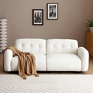 KIVENJAJA 81.48”W Small Sectional Sofa Couch, Modern Boucle Oversized Cloud Loveseat with Tufted Backrest & Armrest, 3-Seater Comfy Sherpa Couches for Living Room Apartment, Beige