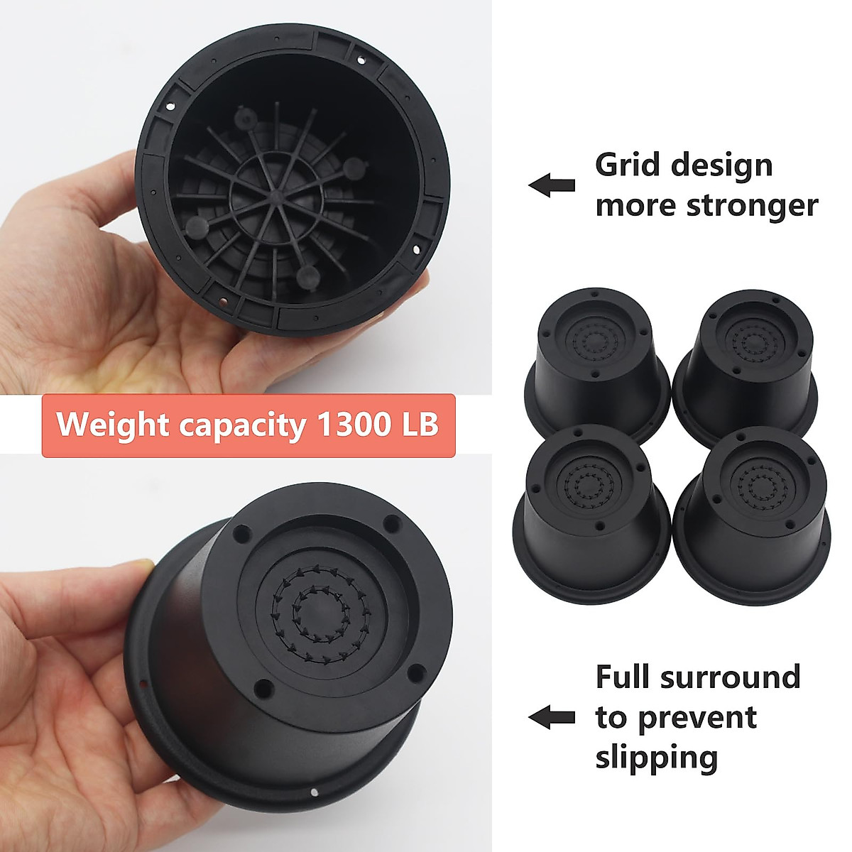 HANIHUA 6 Pack Furniture Risers Black Bed Risers 2 inch, Bed Lifts Risers for Sofa, Couch, Desk, Heavy Duty Bed Frame Risers Table Leg Extenders Supports Up to 1,300 Lbs