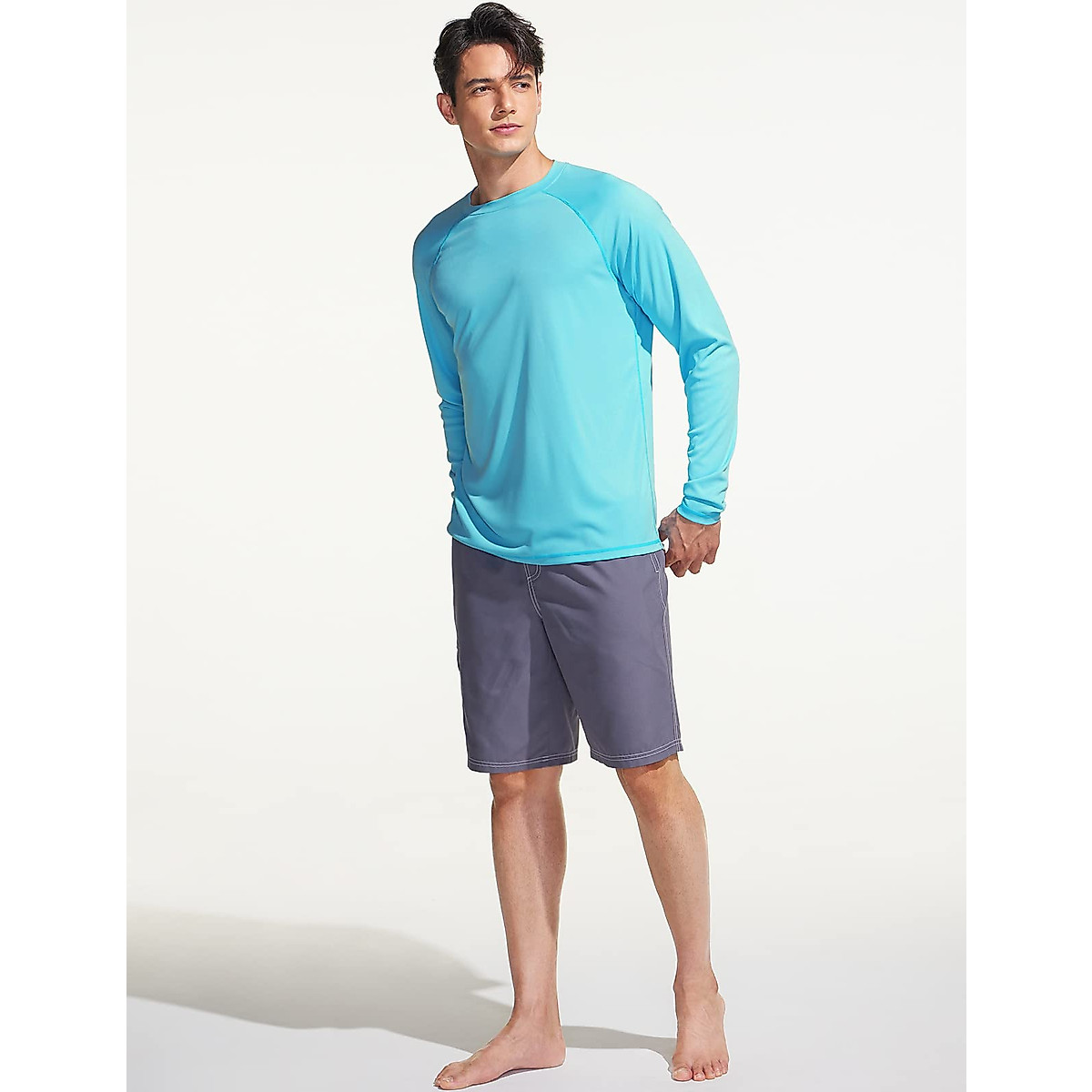 TSLA Men's Rashguard Swim Shirts, UPF 50+ Loose-Fit Long Sleeve Shirts, Cool Running Workout SPF/UV Sun Shirts, Sun Block Sky Blue, Large