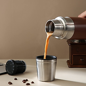 Murmioo travel vacuum flask，stainless steel insulated bottle, built-in cap cup, cold for 24 hours, heat for 12 hours, BPA Free leak proof, sweat free 17oz/500ml Gray