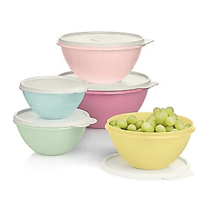 Tupperware Rare Set of 5 Wonderlier Bowls Vintage Pastels Pink Blue Yellow Green