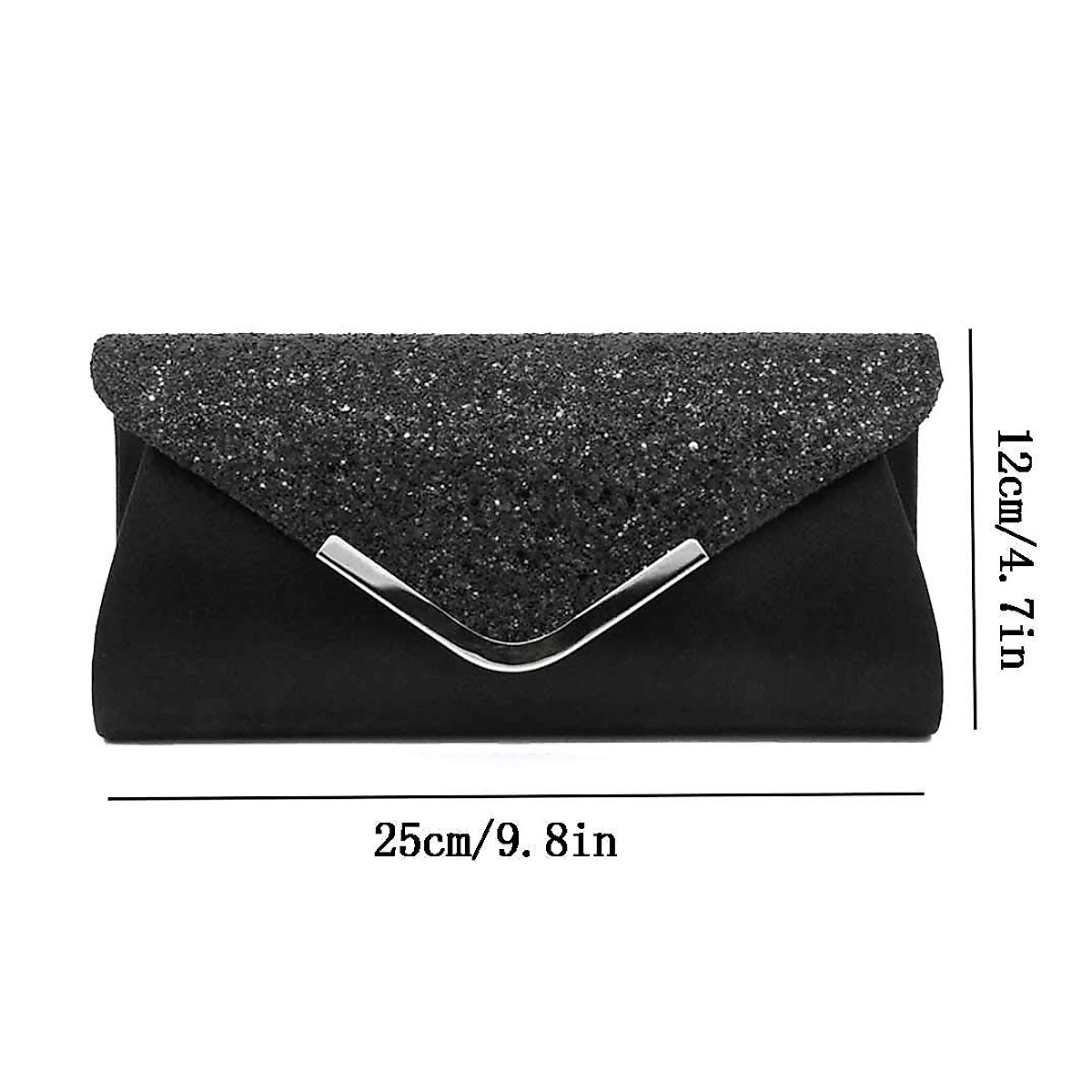 KALAIEN Envelope Clutch Purses for Women Glitter Evening Bag Handbags For Wedding and Party (Black)