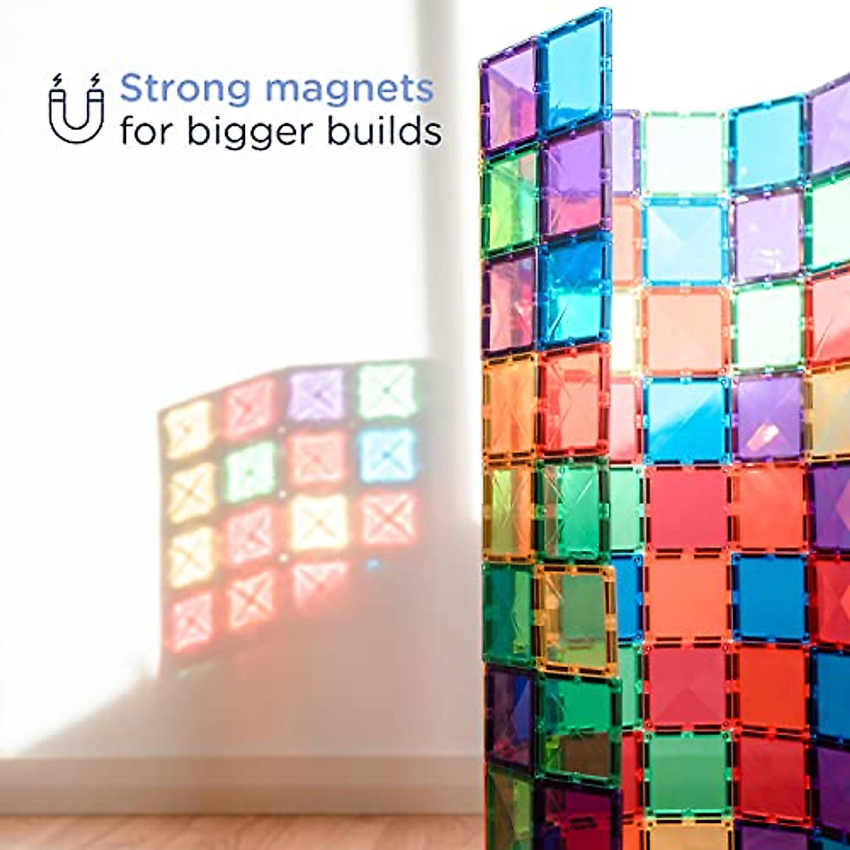 Connetix Tiles, 100 pc Creative Pack of Magnetic Building Tiles for Kids, Colorful Shapes, Fences, and Door Frames to Create Big Castles, Rockets, Bridges, Towers, and More