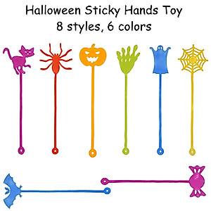 Howzcci 32 Pack Halloween Sticky Hands Toys Spider Web Cat Bat Pumpkin Candy Ghost Sticky Stretchy Toys for Kids Girls Boys Halloween Goodie Bags Fillers Halloween Party Favors Treat Bag Gifts