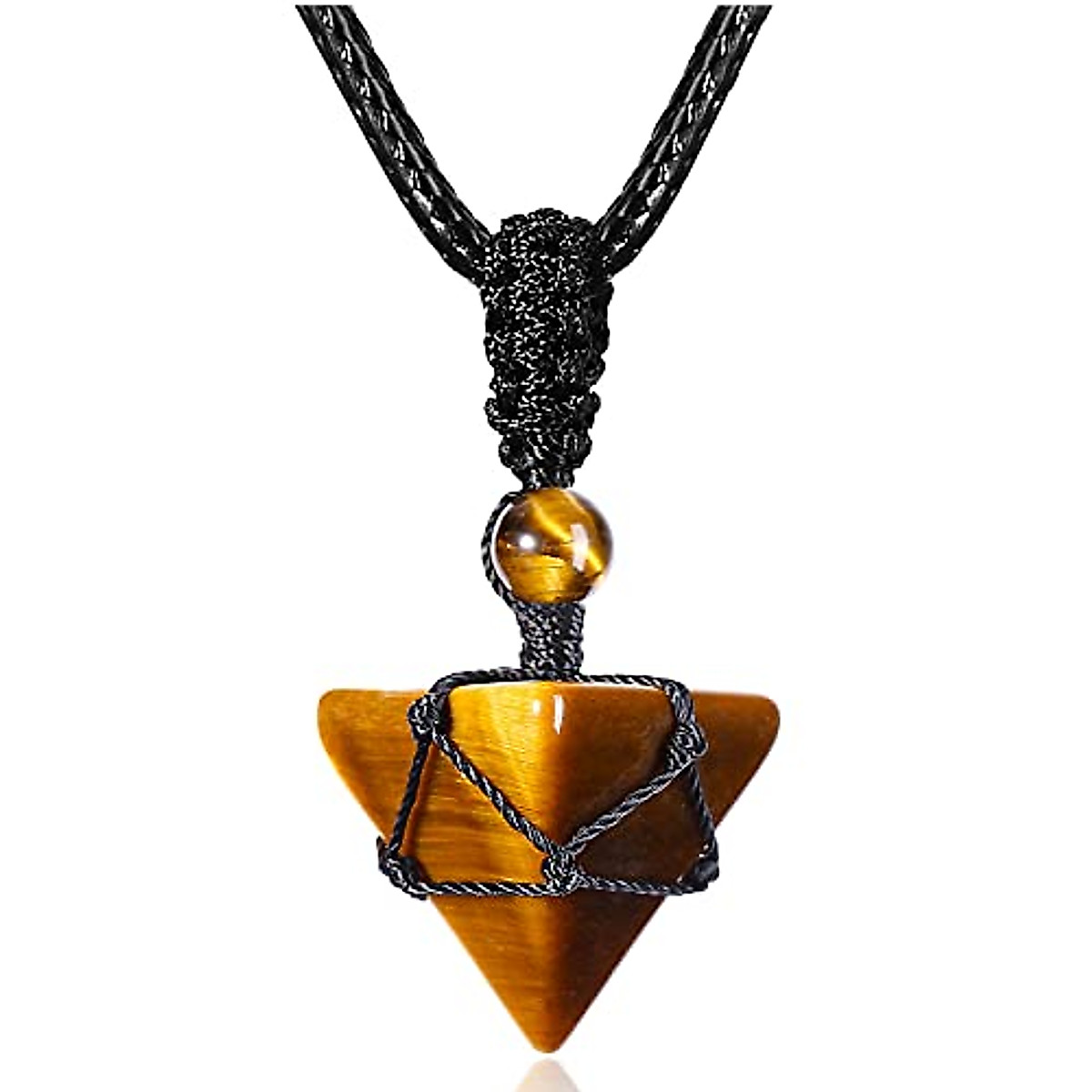 Top Plaza Tiger Eye Stone Healing Crystals Necklace for Men Boys Pyramid Stone Necklace Adjustable Rope Natural Gemstone Pendant Necklace Spiritual Protection Energy Men Jewelry Gifts