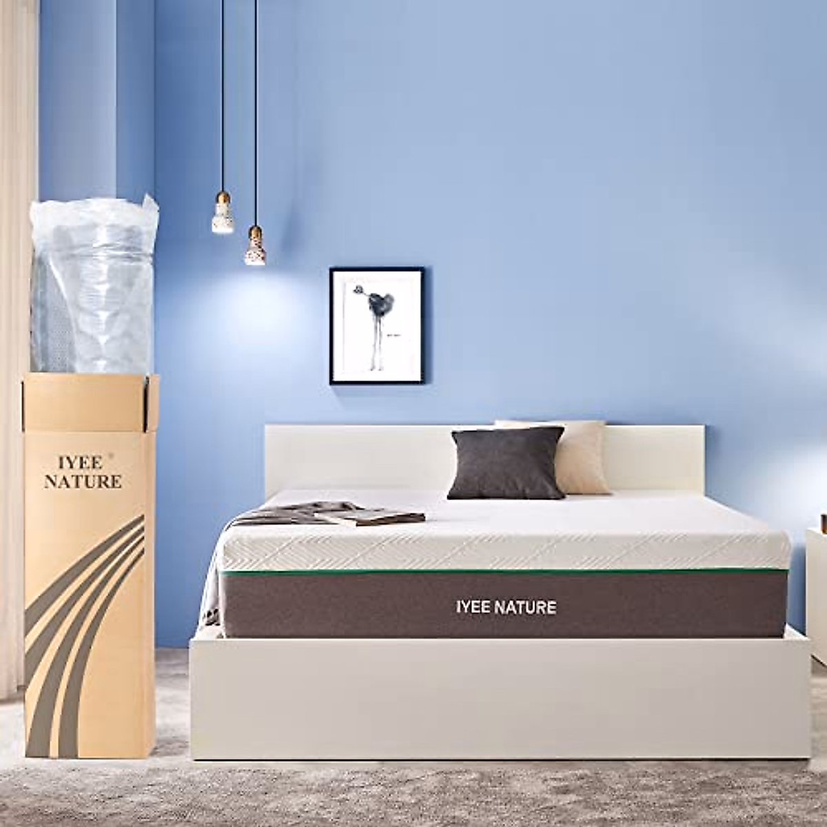 IYEE NATURE King Size Mattress, 14 Inch Cooling-Gel Memory Foam Mattress Bed in a Box, 80”*76”*14”, CertiPUR-US Certified, Medium Firm, Grey - King