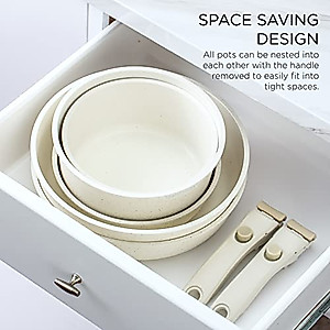 Country Kitchen 13 Piece Pots and Pans Set - Safe Nonstick Kitchen Cookware with Removable Handle, RV Cookware Set, Oven Safe (Cream)