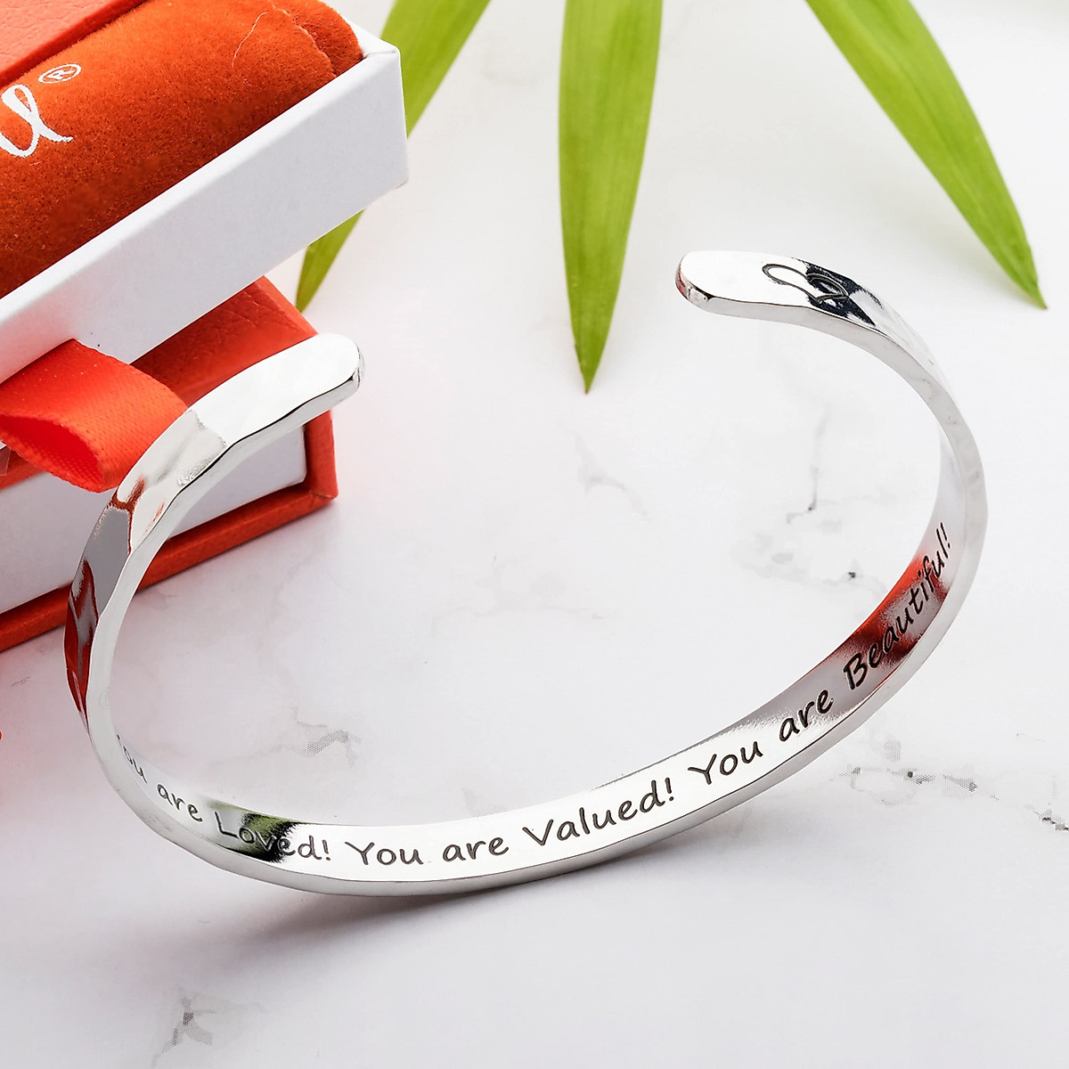Carviell Inspirational Bracelets for Women, Personalized Encouragement Cuff Bracelet for Teens, Mom, Sister, Teenagers, Cousin Gifts, You are Loved Jewelry