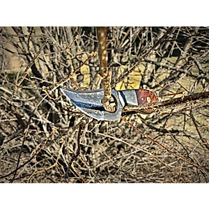 Titan International Knives New Damascus Small Skinner Fixed Blade Knife with wooden Handle Perfect EDC Hunting knife | outdoors and camping gear | 3 inch blade with Leather Sheath