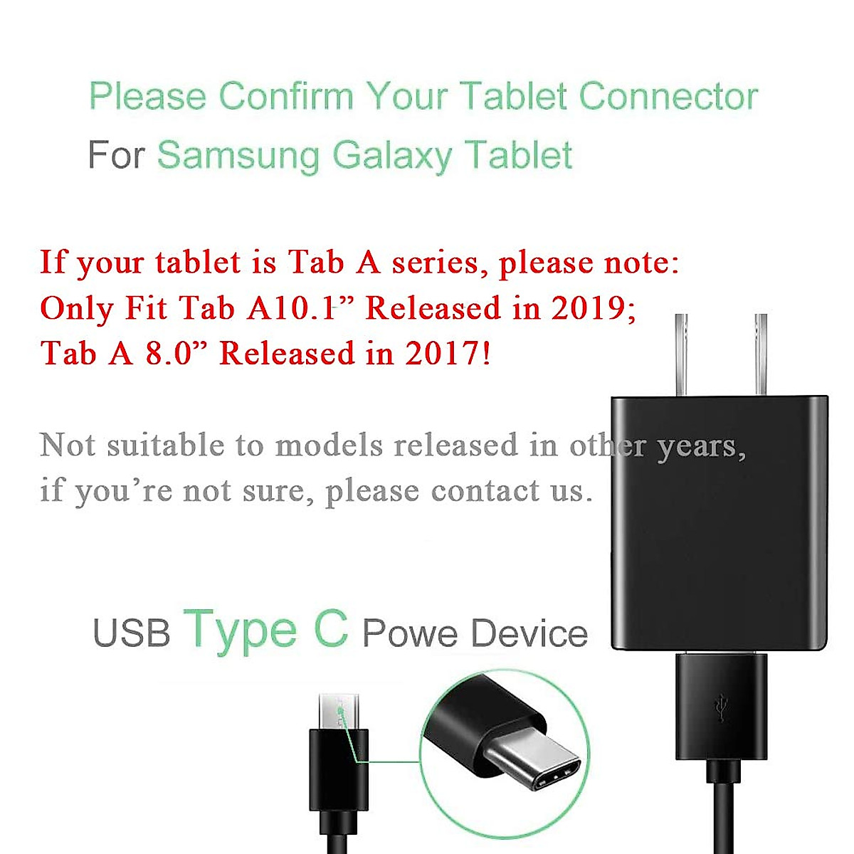 5V2A Charger USB Type C Cable Compatible with Samsung Galaxy Tab A 8.0"(2017),10.1"(2019), 8.4"(2020), Tab S3 9.7" (2017) S4 10.5"(2018) S5e S6 S7, Tab Pro 12.2 SM-T307/510/380 Tablet Charging Cord