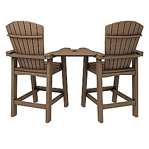 KINGYES Embossed Balcony Chair, Tall Adirondack Chair Set of 2 Outdoor Adirondack Barstools with Connecting Tray, High Airondack Chair with Wood Grain, Brown