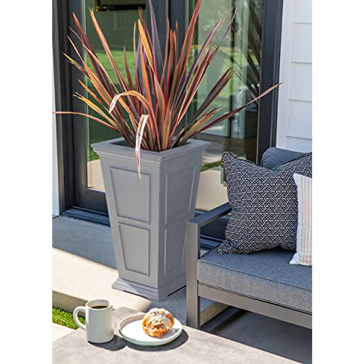 Veradek Brixton Series Tall Plastic Planter - Large Outdoor Planter for Front Porch | Crack Resistant All-Weather Use | Classic Estate Design for Tall Plants, Flowers, Trees