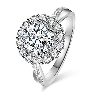 JIANGYUE Engagement Ring 3 carat Cubic Zirconia Wedding Ring for Women 14K White Gold Promise Rings for Her Size 9