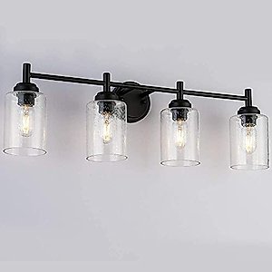 Berliget Black 4 Light Bathroom Vanity Lights, Seeded Glass Shade Wall Sconce, Antique Farmhouse Retro Brass Mirror Vanity Light Fixture Bathroom Vanity Lighting