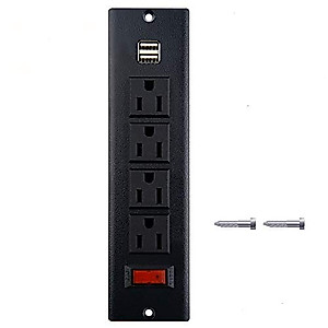 VILONG Recessed Power Strip with USB, Black Desktop Power Grommet, 1440 J 4-Outlets with Standard Plug 9.8 ft Power Cord Conference Office Home Kitchen (Black)