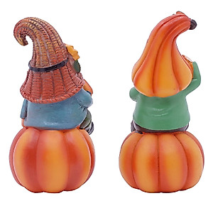 Etistta 2PCS Fall Gnome Pumpkin Decor for Harvest Thanksgiving Figurine, 6.5 inch Polyresin Gnomes Figurine for Home Tabletop Garden Holiday Decorations