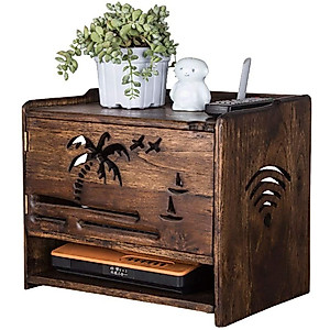 AVEEWA Wireless WiFi Router Storage Box Solid Wood Wireless Router Storage Box WiFi Box Set-top Box Shelter Box Storage Shelf Office Desktop Wire Socket Finishing Storage Box 32x22x27cm