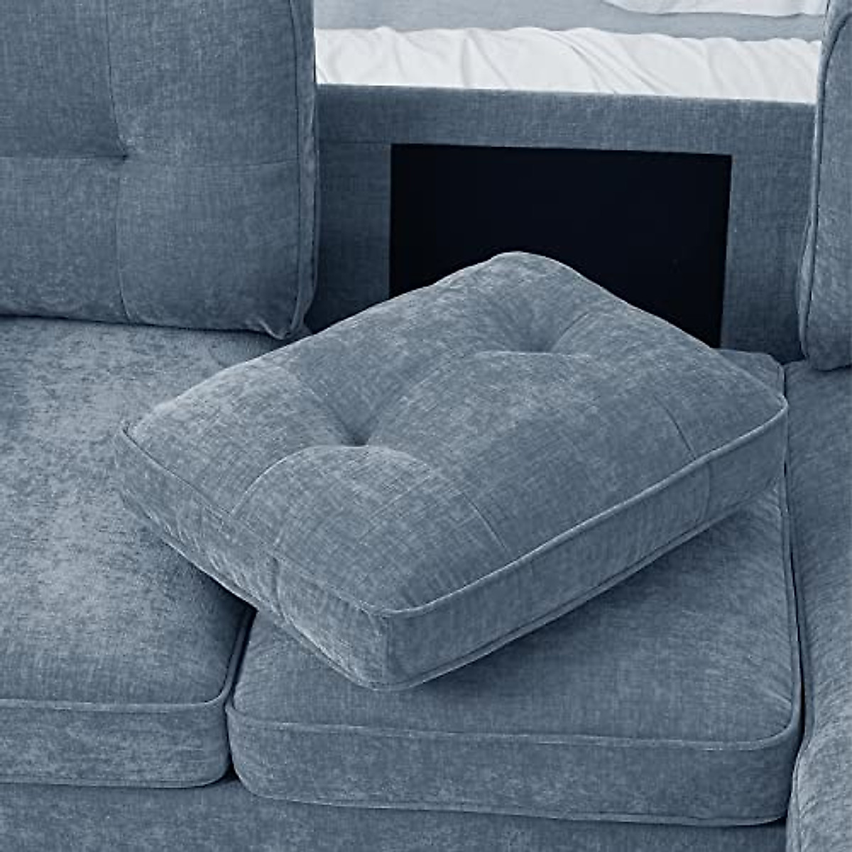 RYONGII 82.7" Convertible Sectional Sofa Chenille L Shaped Retro Couch with Chaise Reversible 4-Seat Sofa Sectional Couch Sets for Apartment, Machine Washable Cover,Easy to Assemble, Light Blue