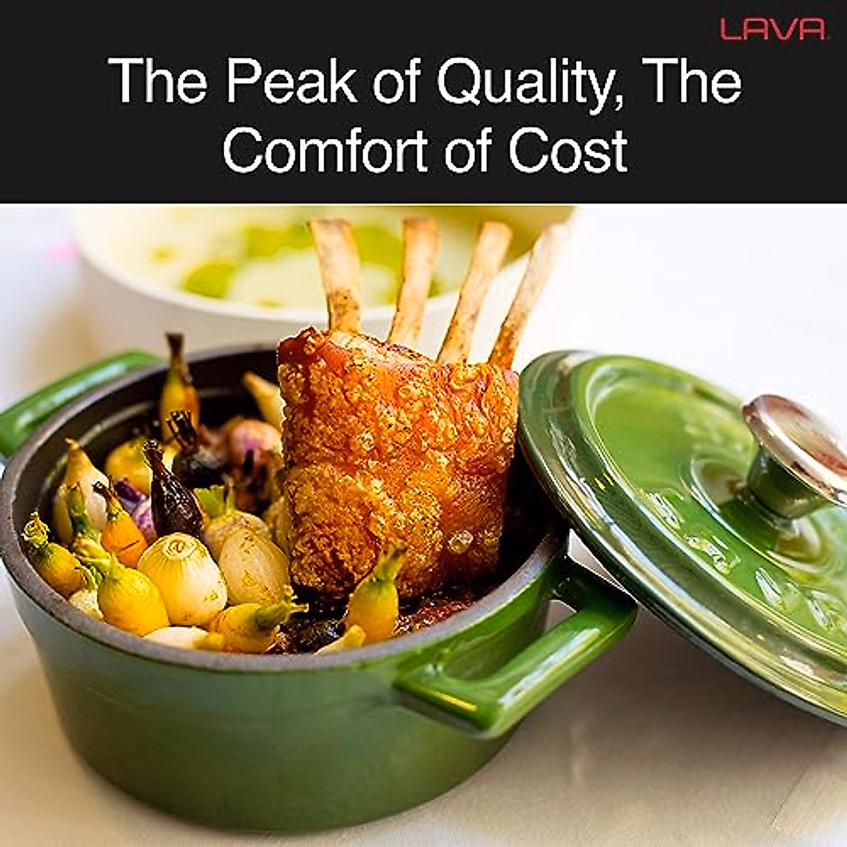 LAVA 3.7 Quart Enameled Cast Iron Braiser: Multipurpose Stylish Yellow Round Dutch Oven Pot with Enameled Black Interior and Trendy Lid